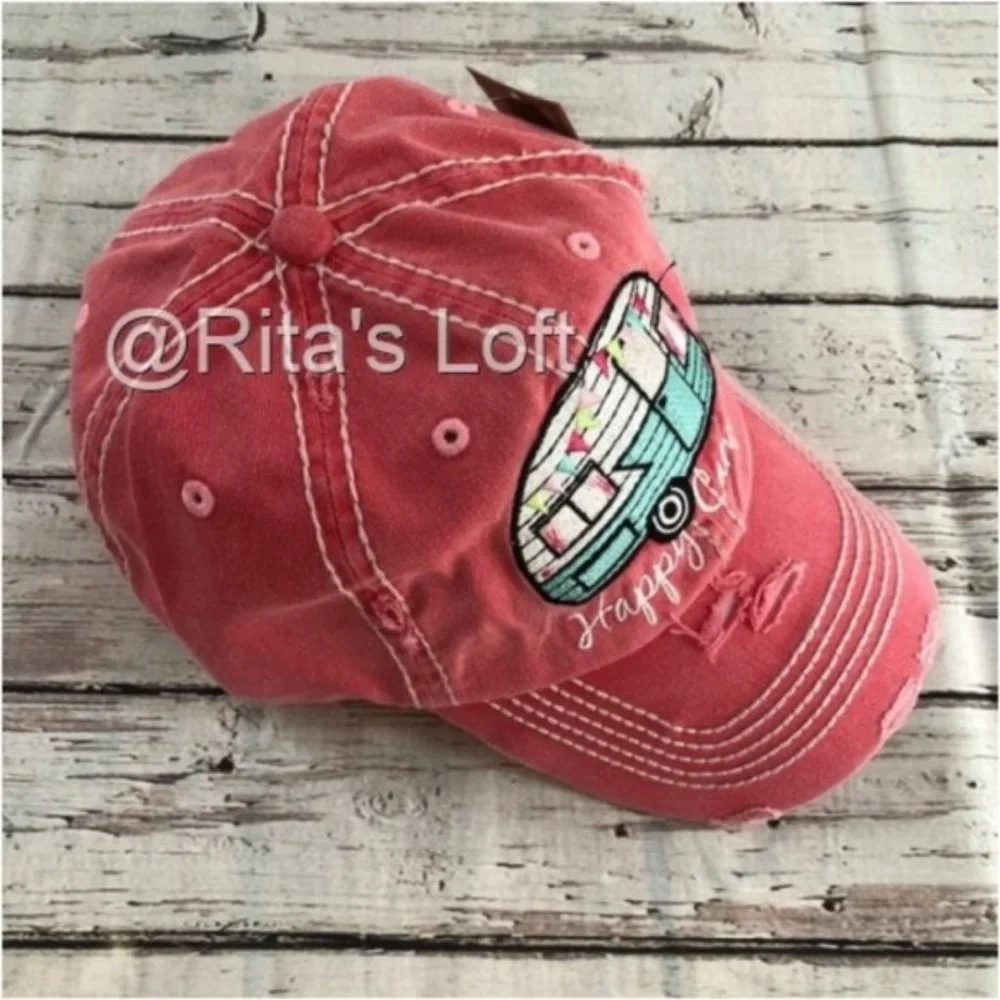 Accessories | Happy Camper Embroidered Vintage Style Ball Cap | Poshmark
